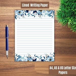 Printable Blue Floral Letter Writing Papers, Lined and Blank Writing ...