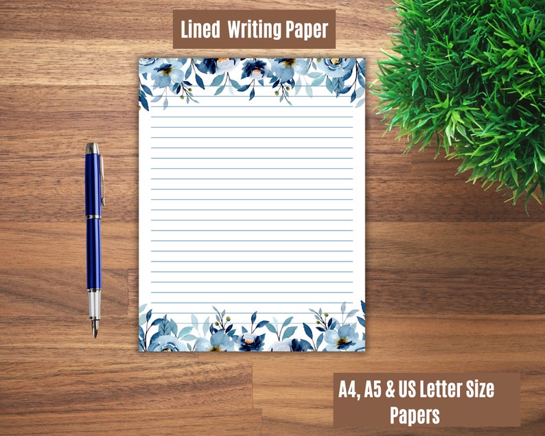 Printable Blue Floral Letter Writing Papers, Lined and Blank Writing ...