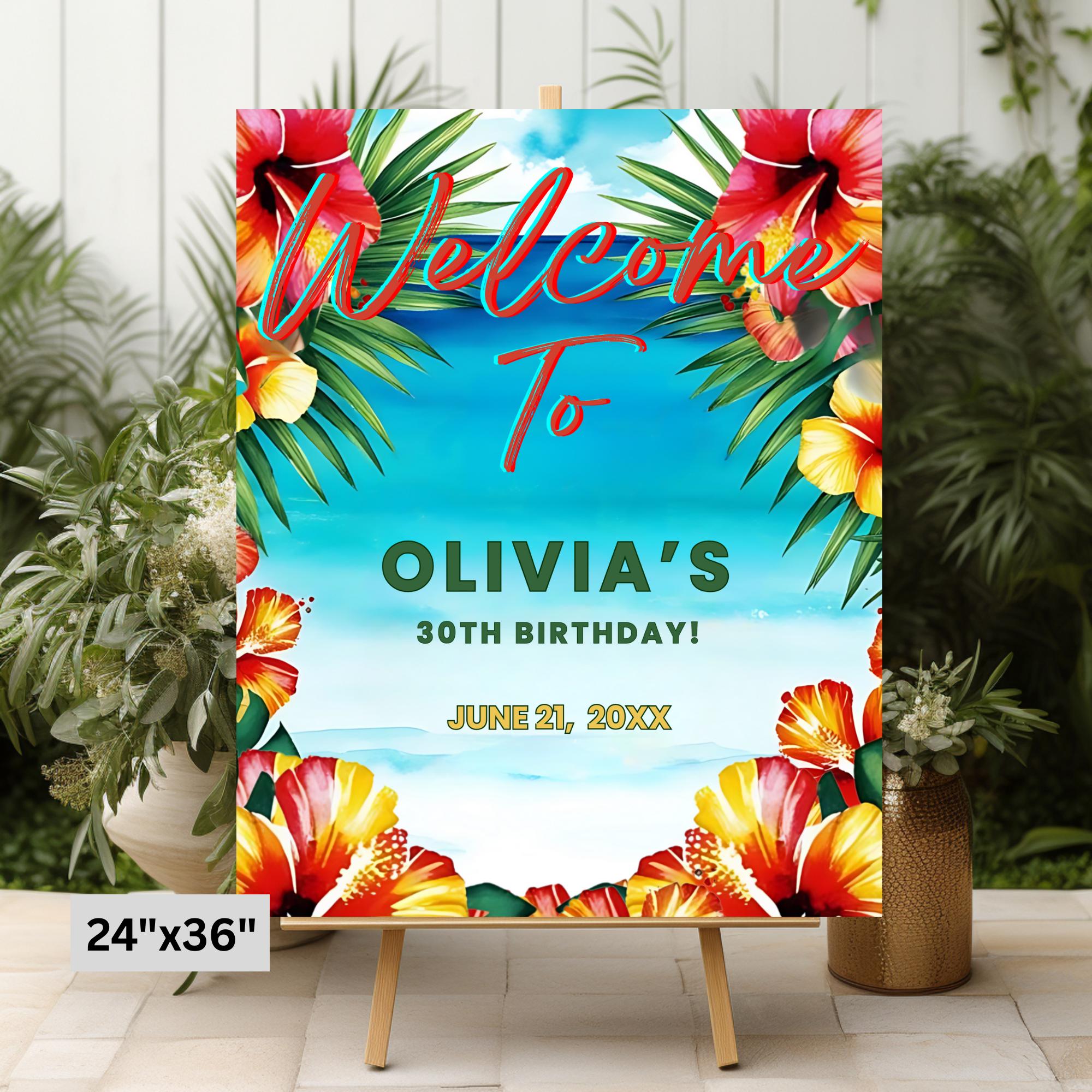 Tropical Editable Birthday Party Welcome Sign and Backdrop Templates ...