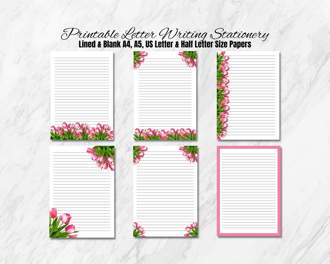 Pink Floral Writing Paper: Lined & Blank Stationery (digital Download ...