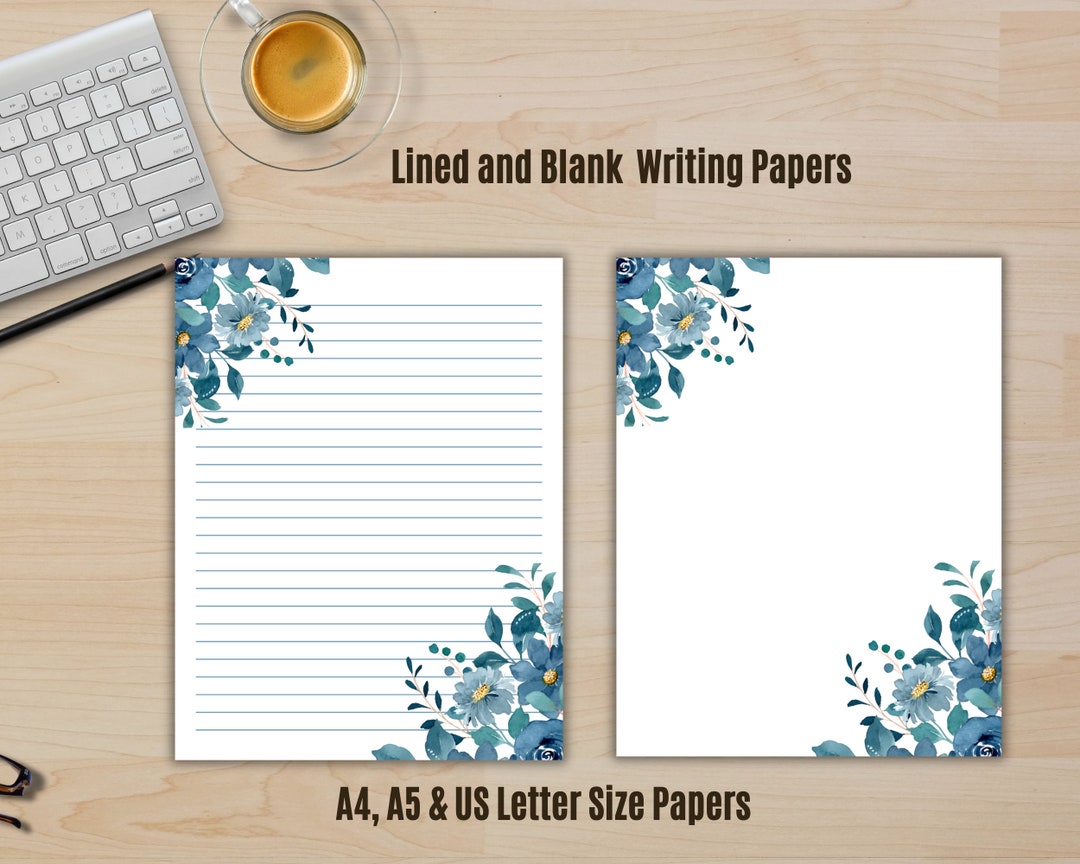 Printable Blue Floral Letter Writing Papers, Lined and Blank Writing ...
