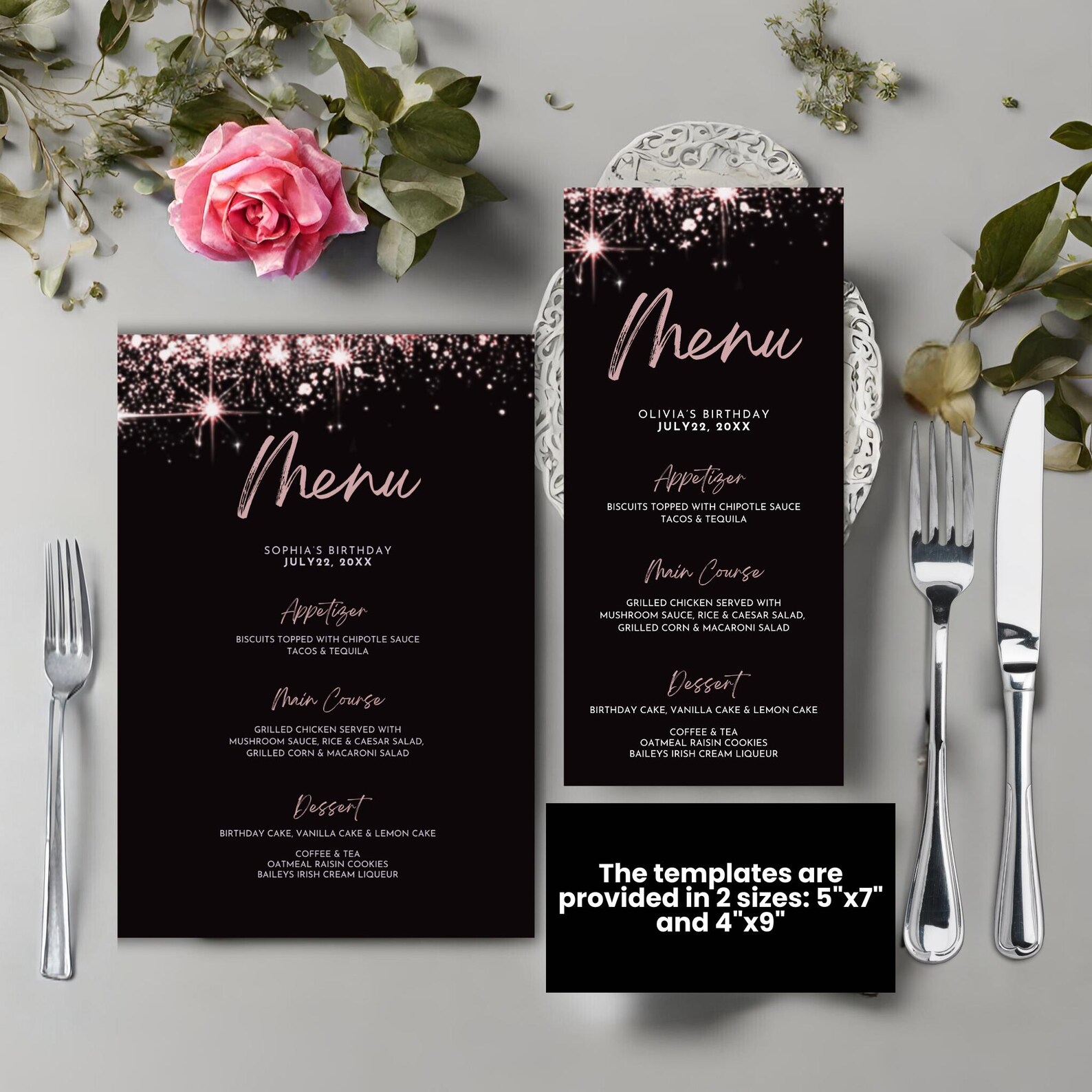 Editable Black and Pink Menu Template: Wedding, Birthday (instant ...