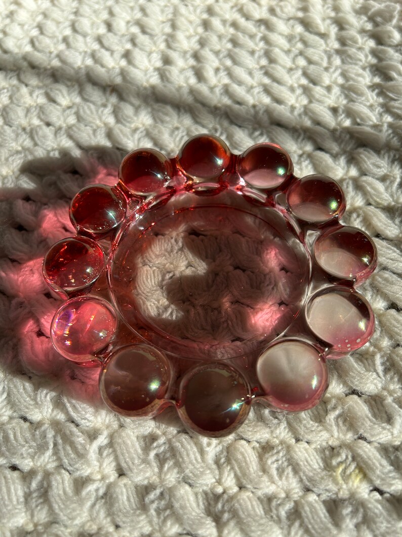 Mid Century Boopie Glass Ashtray Cranberry Pink 5 Bubble Glass Trinket Dish Anchor Hocking Nova ...