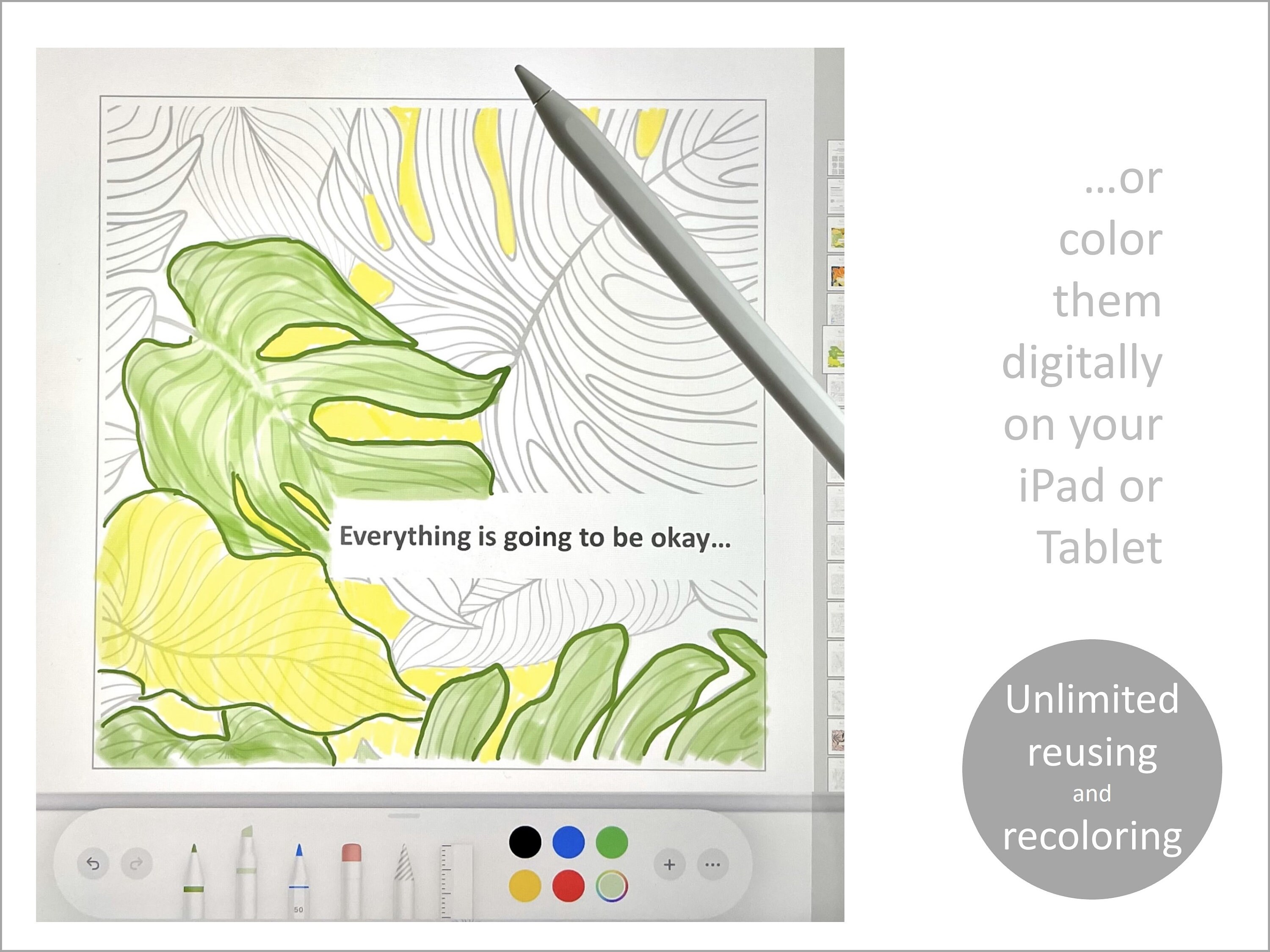 Mindfulness Leaves Coloring Pages for Adults With Affirmations ...