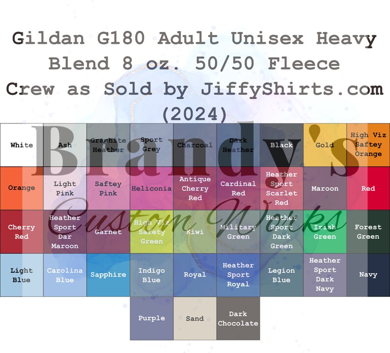 Gildan G180 Adult Unisex Heavy Blend 8 Oz. 50/50 Fleece Crew Color ...
