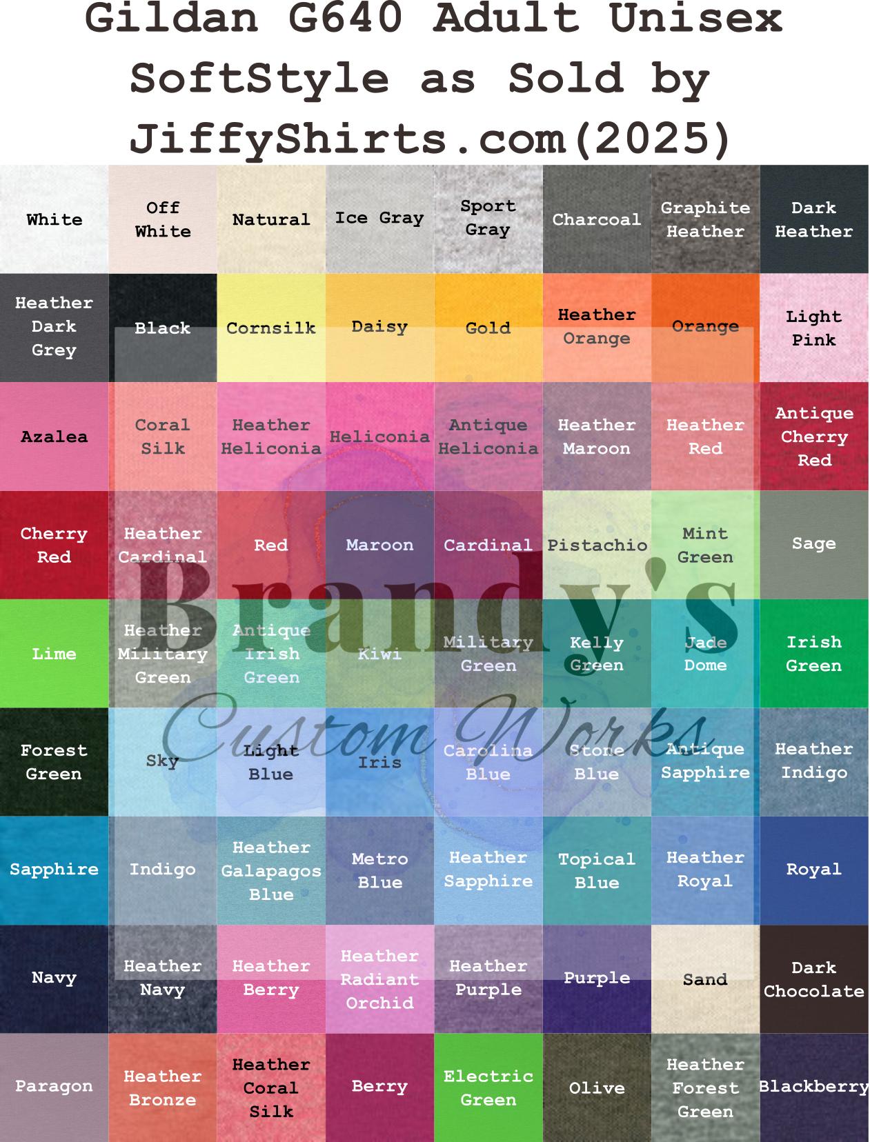 Gildan G640 Adult Unisex Softstyle Fabric Color Swatch Chart - Etsy