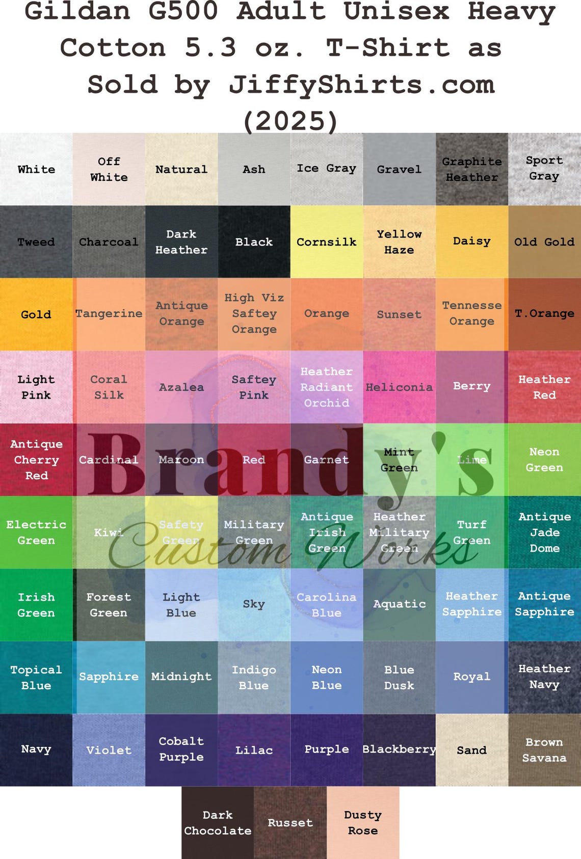 Gildan G500 Adult Unisex Heavy Cotton 5.3 Oz. T-shirt Fabric Color ...