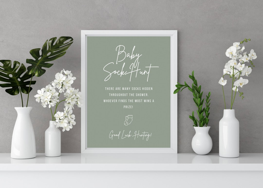 Baby Sock Hunt Sign - Baby Shower - Baby Sprinkle - Minimalist Sage ...