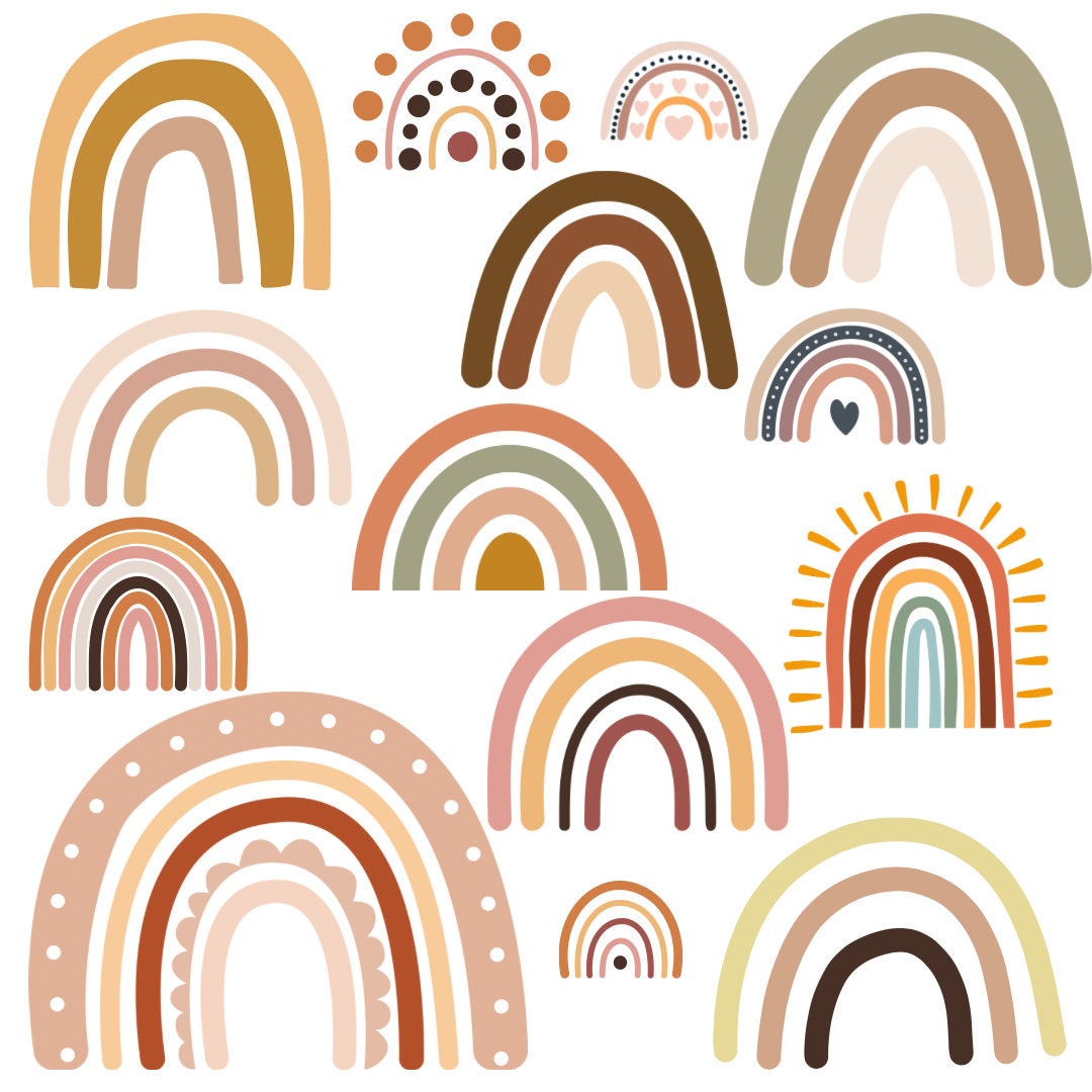 Boho Rainbow Clip Art Set Minimalist Decor Rainbow Skin Color Diversity ...