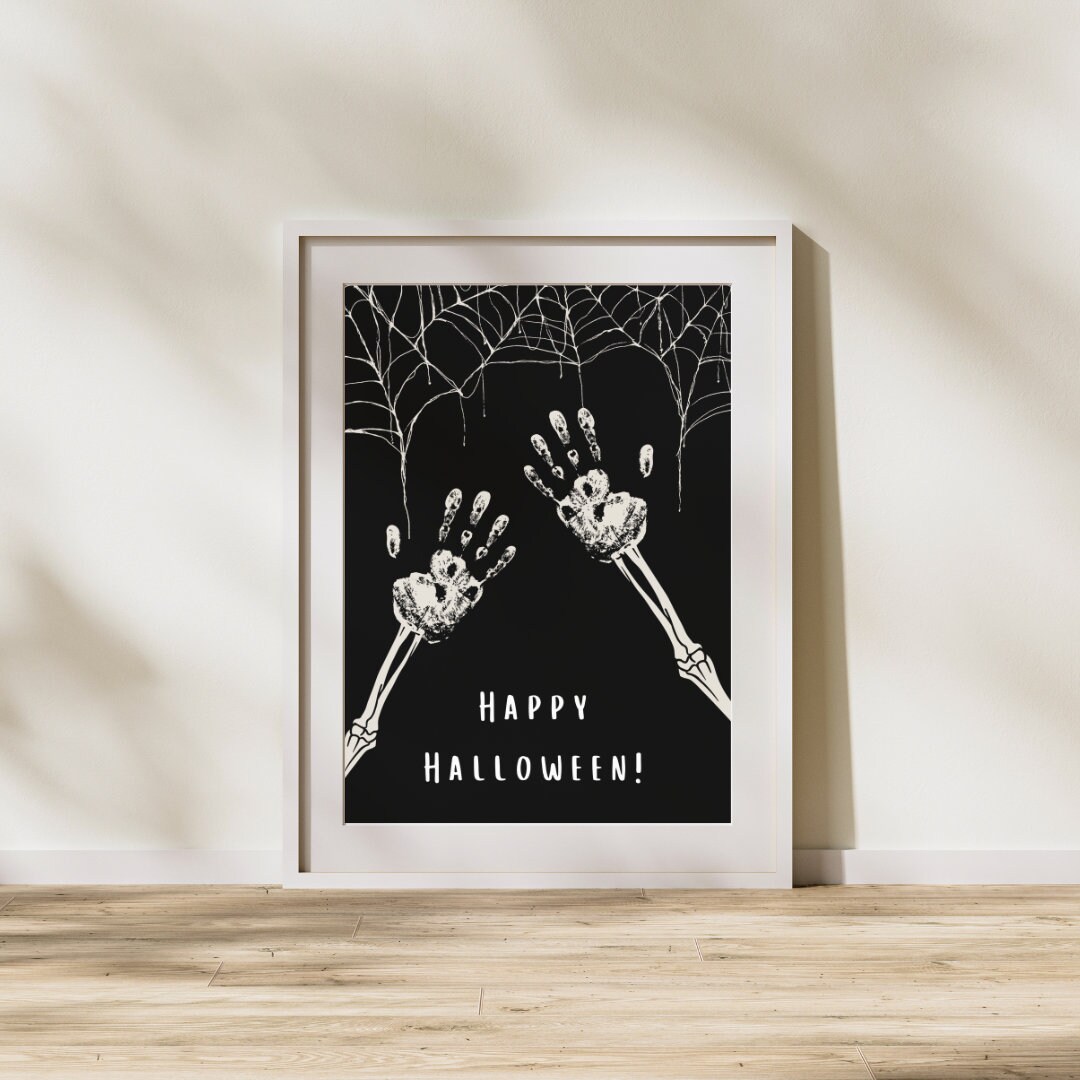 Halloween Handprint Footprint Art, Skeleton Halloween Craft, Halloween ...
