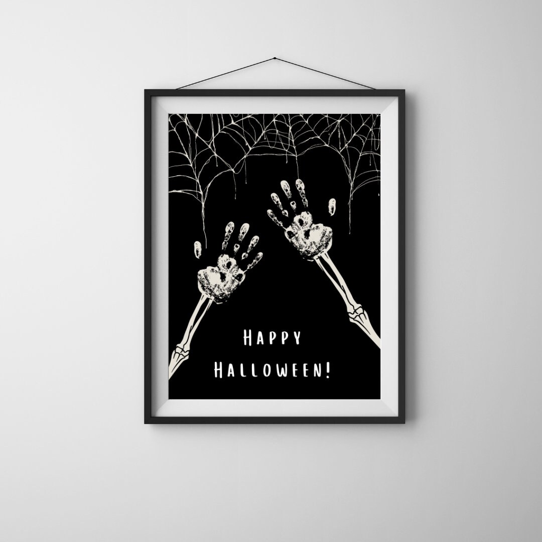Halloween Handprint Footprint Art, Skeleton Halloween Craft, Halloween ...