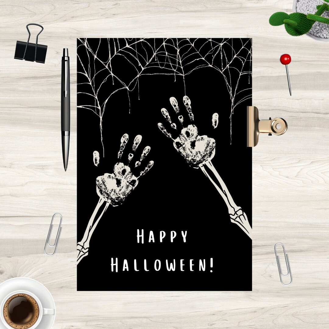 Halloween Handprint Footprint Art, Skeleton Halloween Craft, Halloween ...