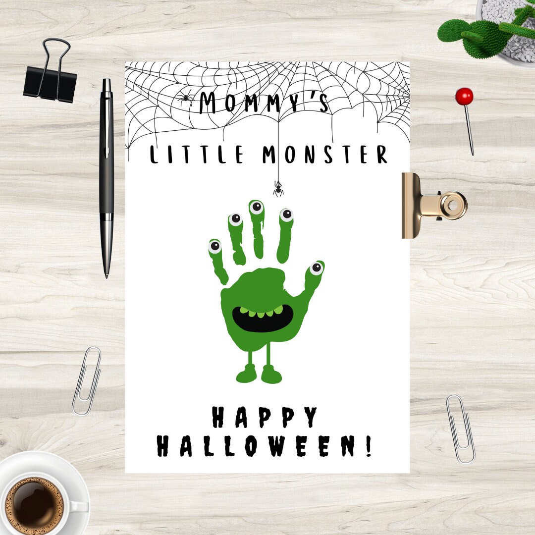 Halloween Handprint Footprint Art, Monster Halloween Craft, Halloween ...
