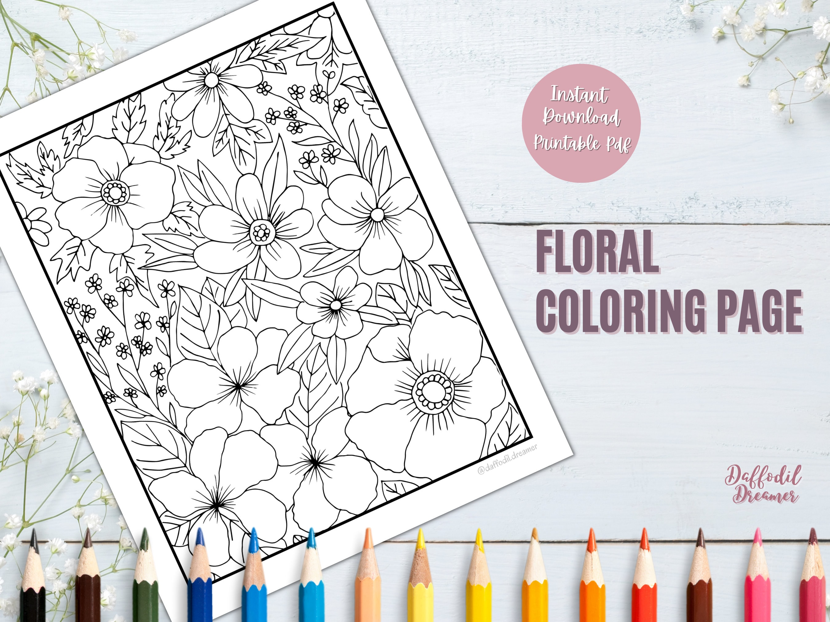 Buy Relaxed Coloring Page for Adults, Beautiful Florals Printable ...