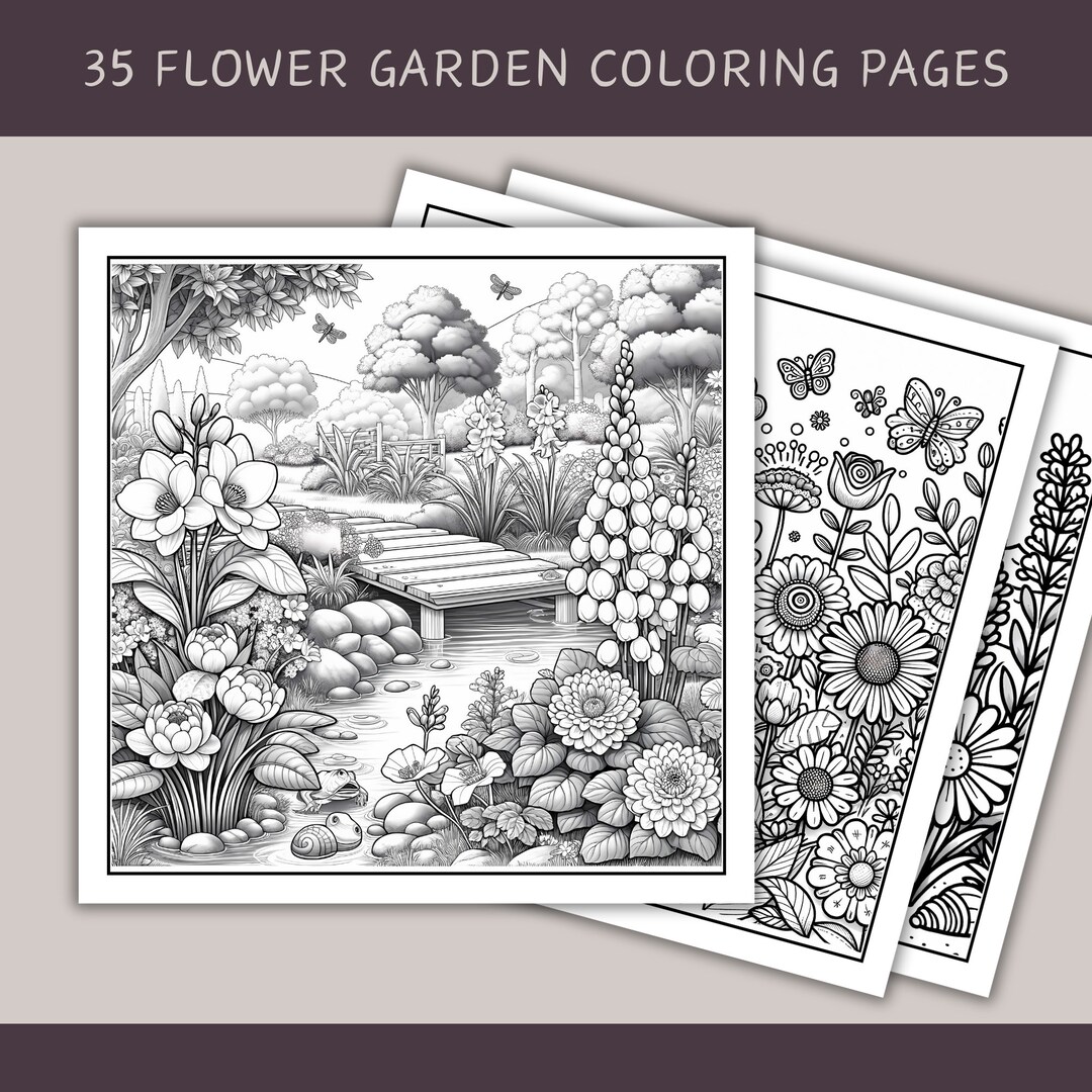 Flower Garden Relaxing Coloring Pages for Adults, Anxiety Relief ...