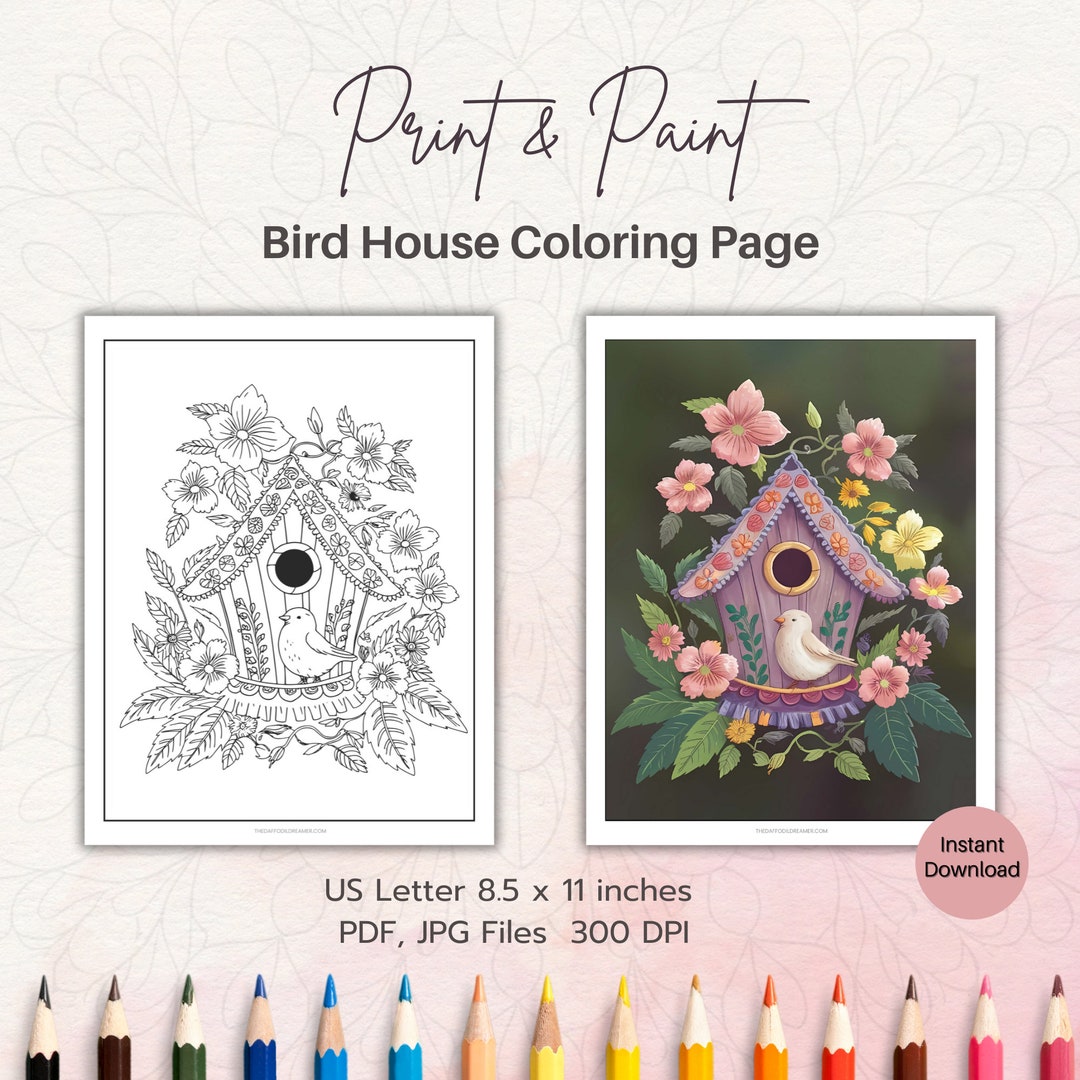 Bird House Paint Party Kit, Printable Bird House Cottage Stencil, Pre ...