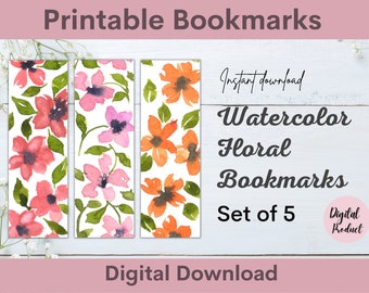 Bookmarks, Floral Bookmarks, Printable Digital Download, Watercolor ...
