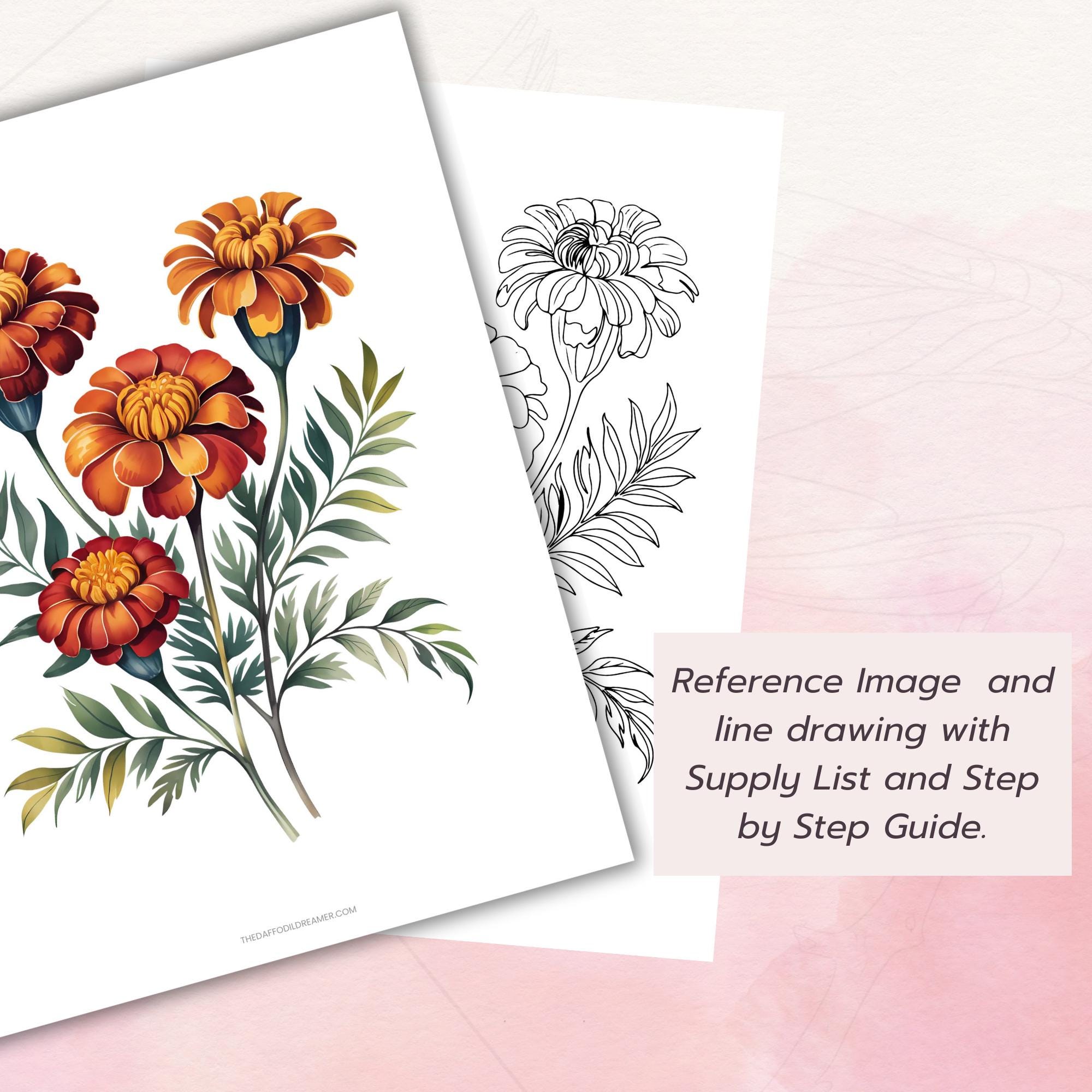 Bold Marigold, October Birth Flower, Autumn Floral Boquet, Paint and ...