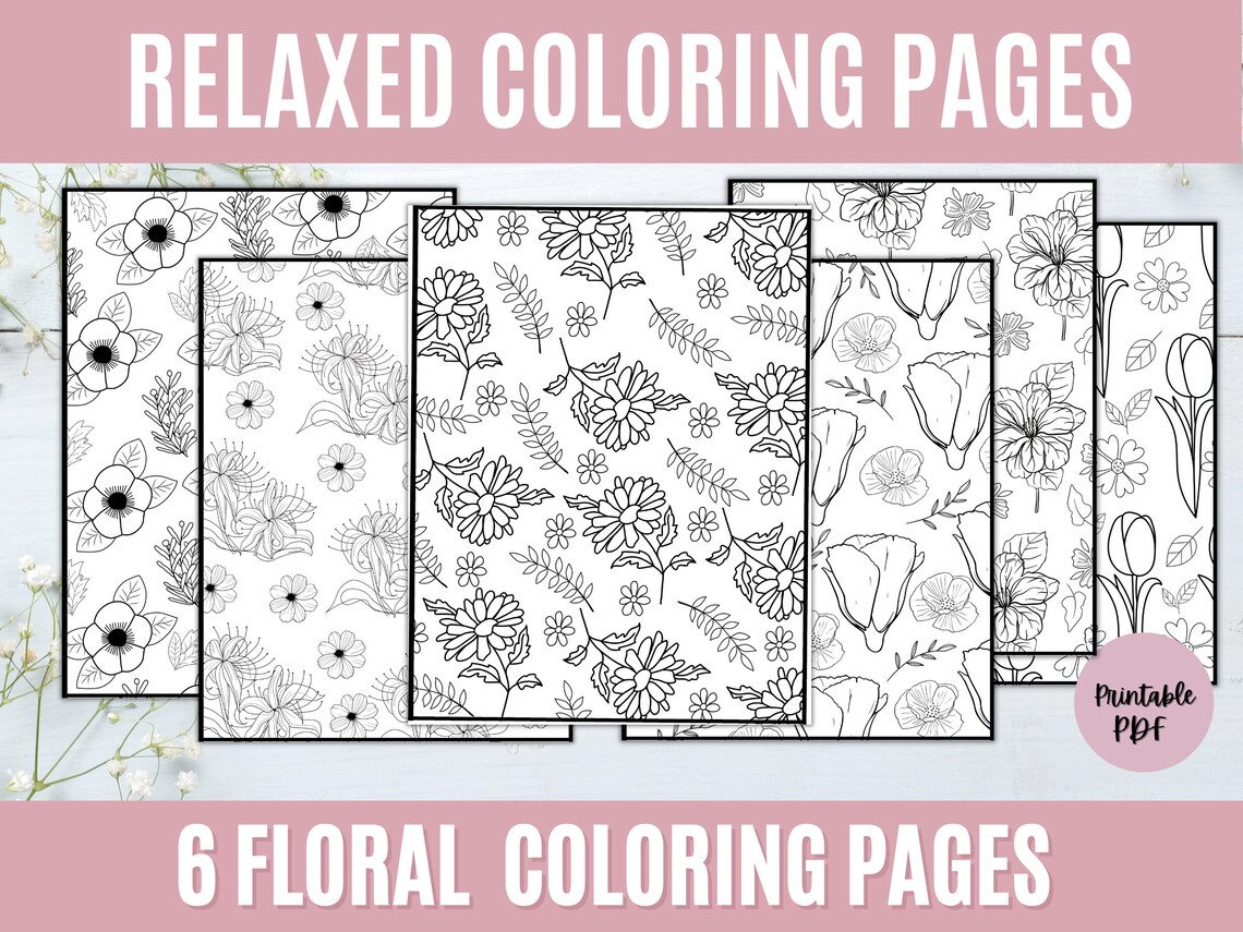 Adult Floral Coloring Pages, Relaxed Coloring Pages for Adults, Floral ...