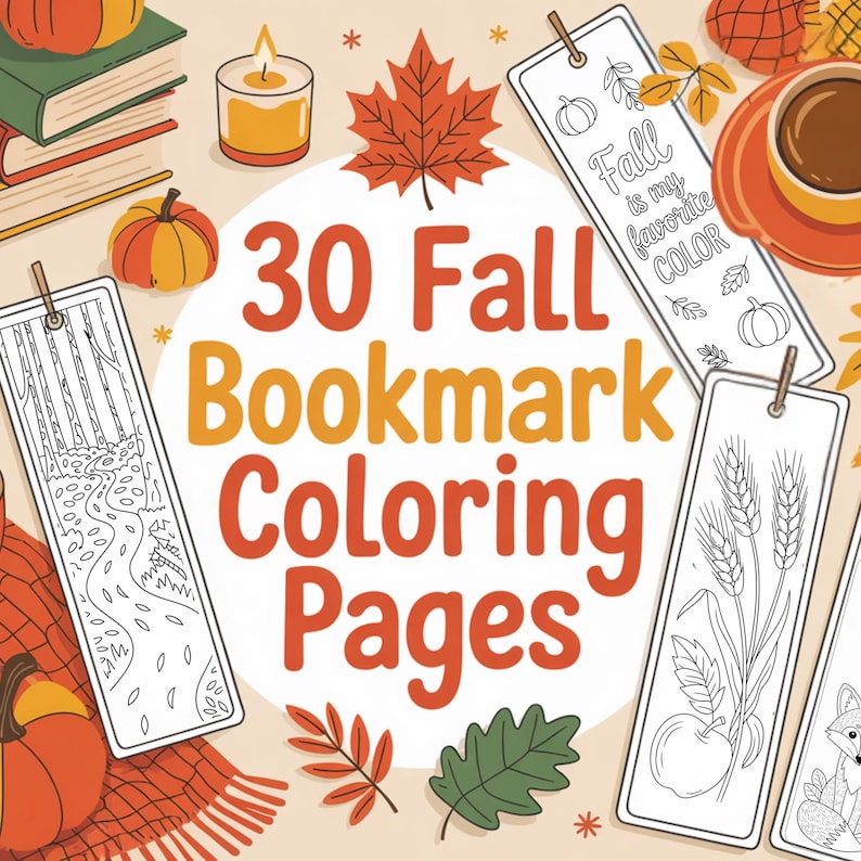 30 Fall Bookmark Coloring Pages | Autumn Bookmarks Printable for Kids ...