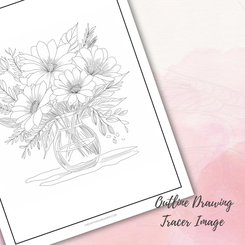 Paint and Sip Party Printable - Vibrant Floral Vase, Predrawn Canvas ...