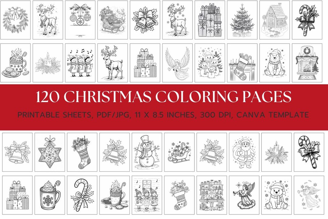 Christmas Coloring Pages Bundle | 120 Printable Holiday Sheets for Kids ...