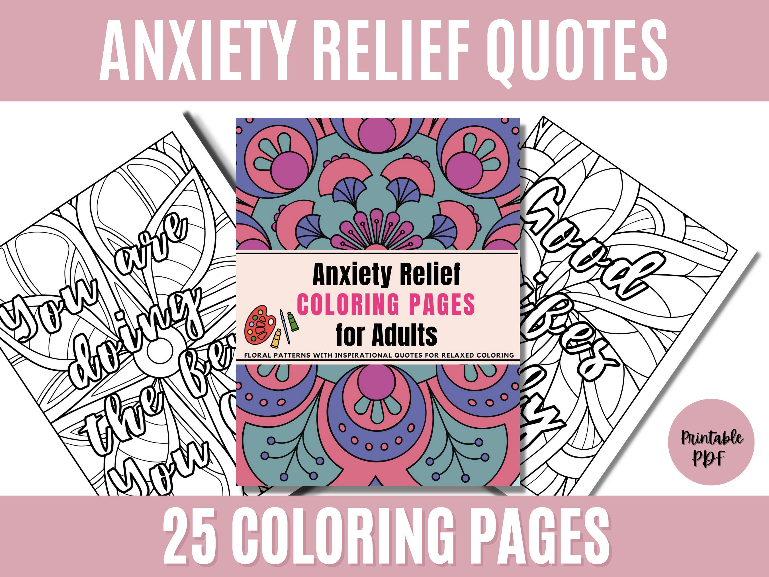 Adult Coloring Pages, Anxiety Relief Coloring, Digital Download ...
