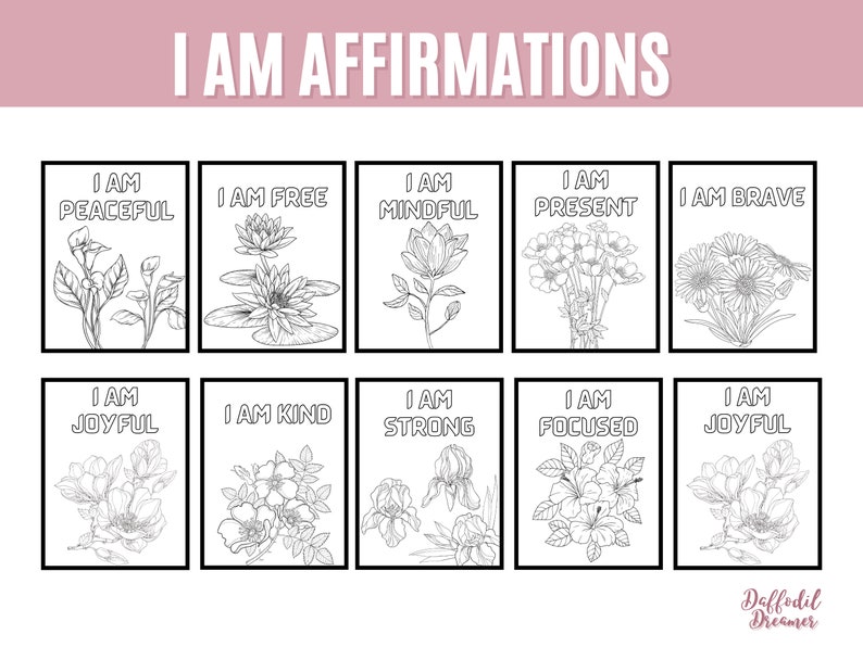 Positive Affirmation Printable Coloring Pages, I Am Daily Affirmations ...
