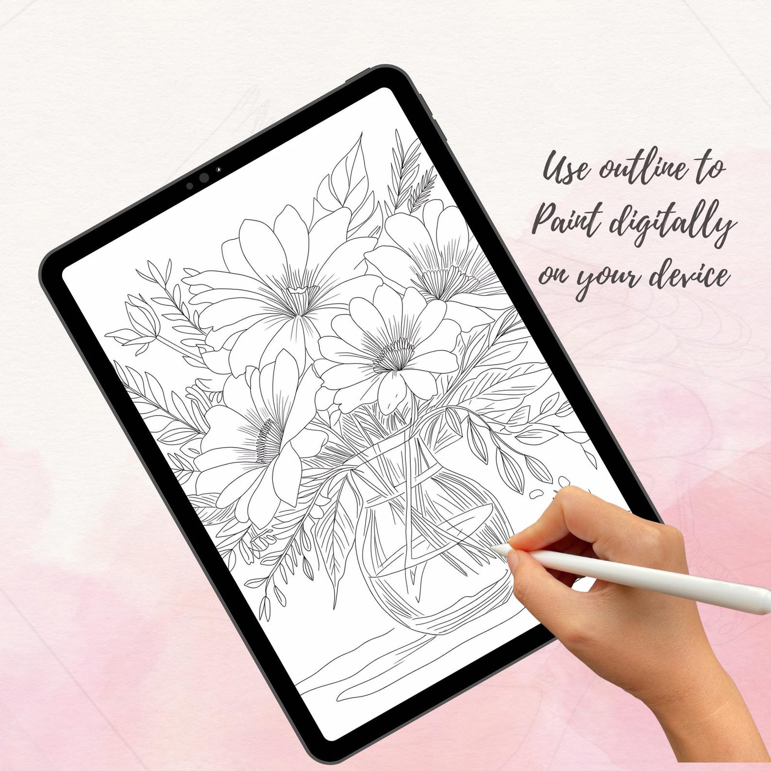 Paint and Sip Party Printable - Vibrant Floral Vase, Predrawn Canvas ...