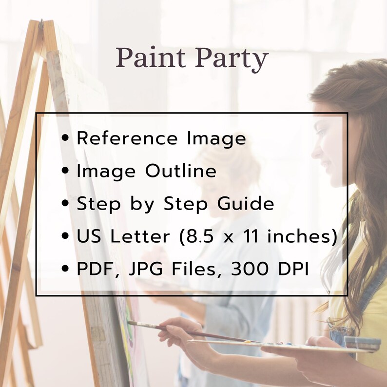 Paint and Sip Party Printable - Vibrant Floral Vase, Predrawn Canvas ...