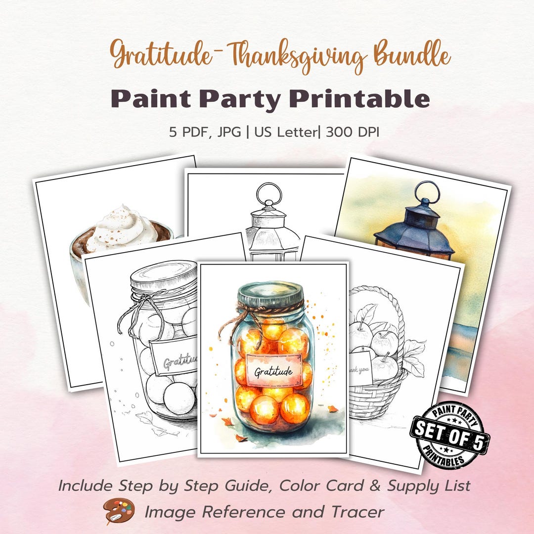 Thanksgiving Paint Party Printable Bundle – Gratitude Art Kit, DIY Fall ...