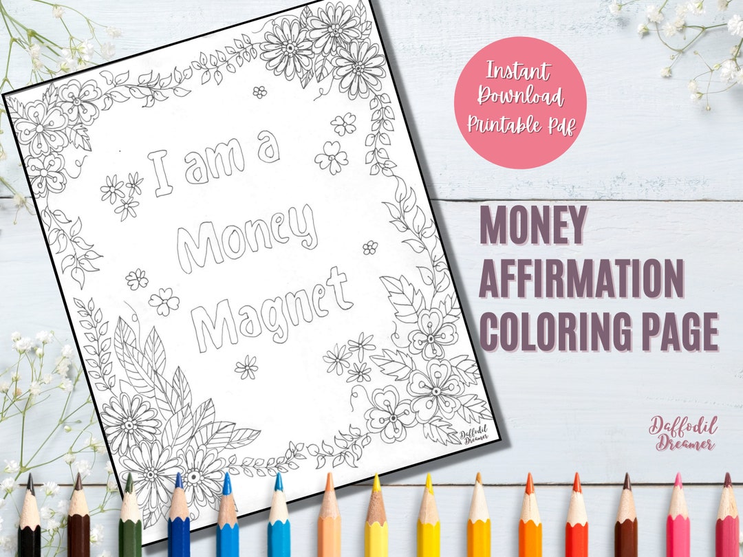 Printable Coloring Page, Hand Drawn Money Affirmation , Adult Coloring ...