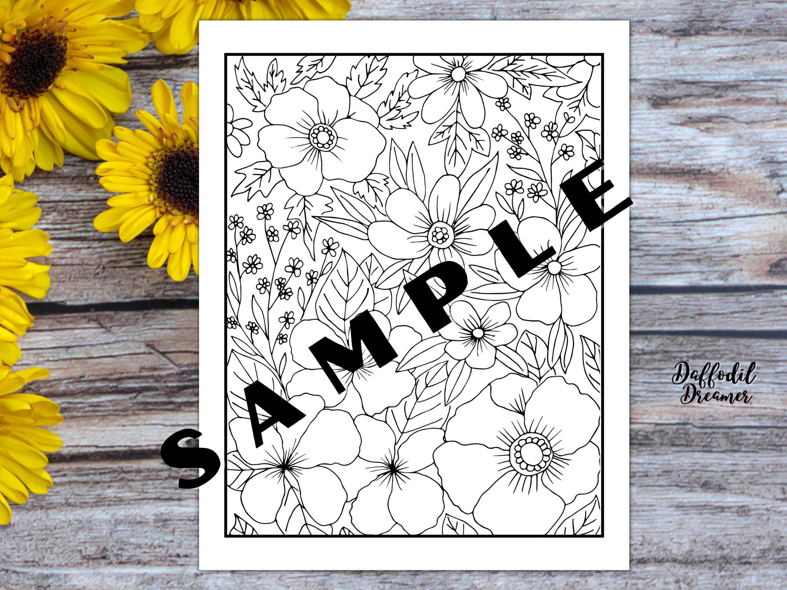 Buy Relaxed Coloring Page for Adults, Beautiful Florals Printable ...