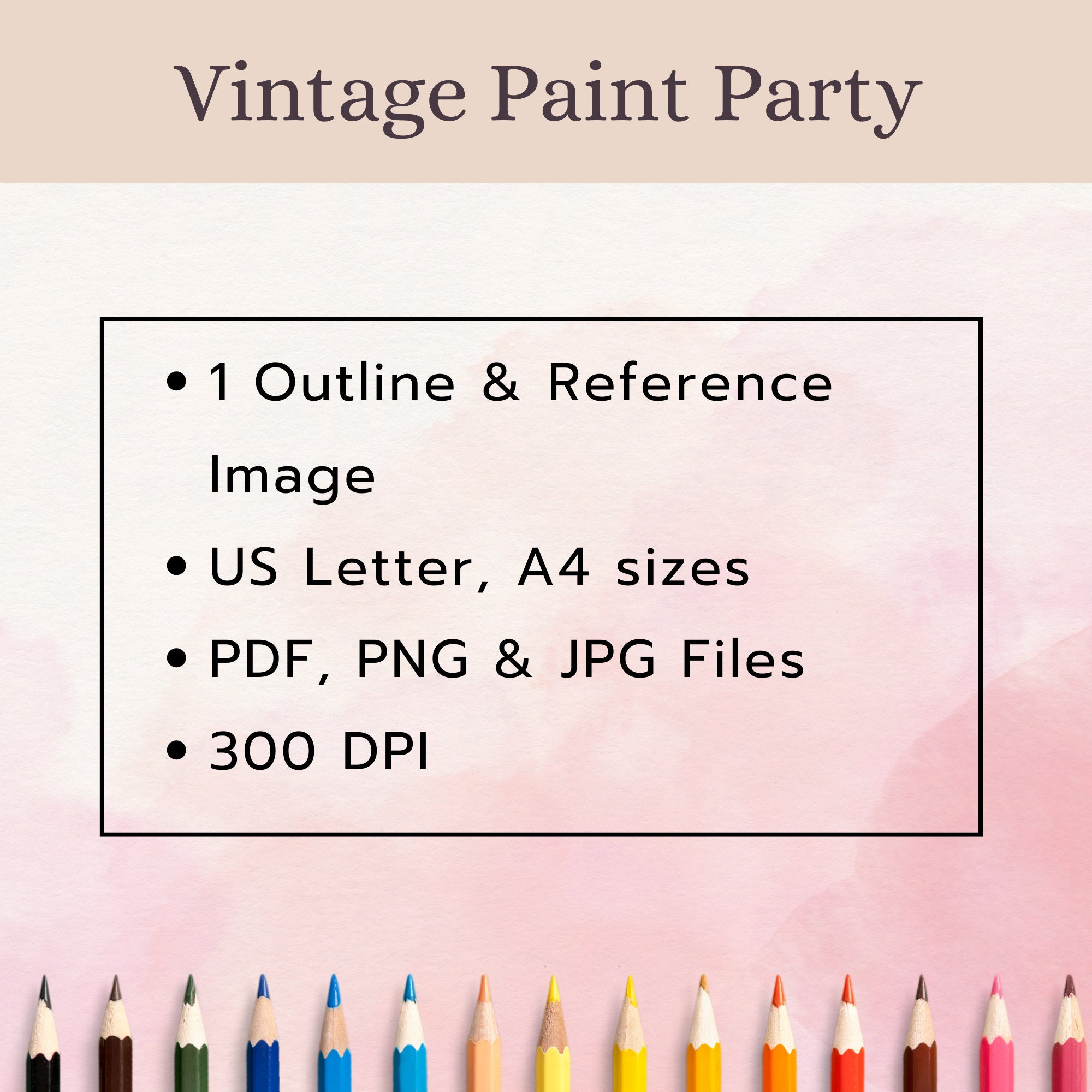 Vintage Paint Party Printable, DIY Paint Party Template, Pre-drawn ...