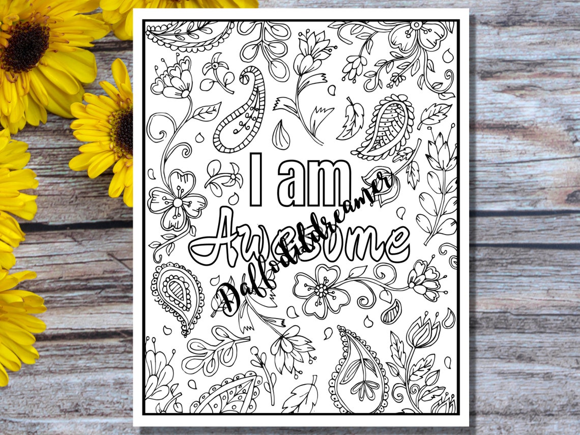 Positive Affirmation Adult Coloring Page, Printable Coloring Page ...