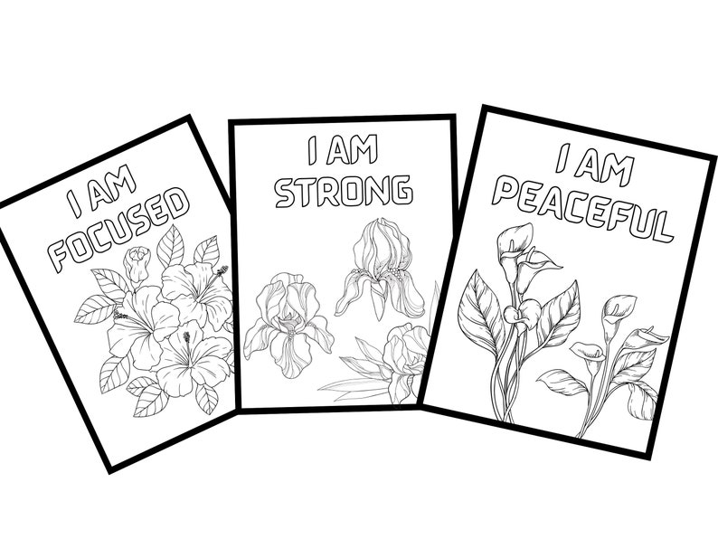 Positive Affirmation Printable Coloring Pages I Am Daily - Etsy