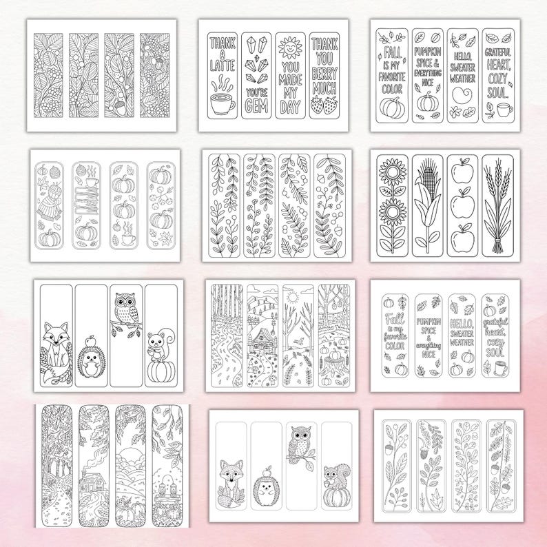 30 Fall Bookmark Coloring Pages | Autumn Bookmarks Printable for Kids ...