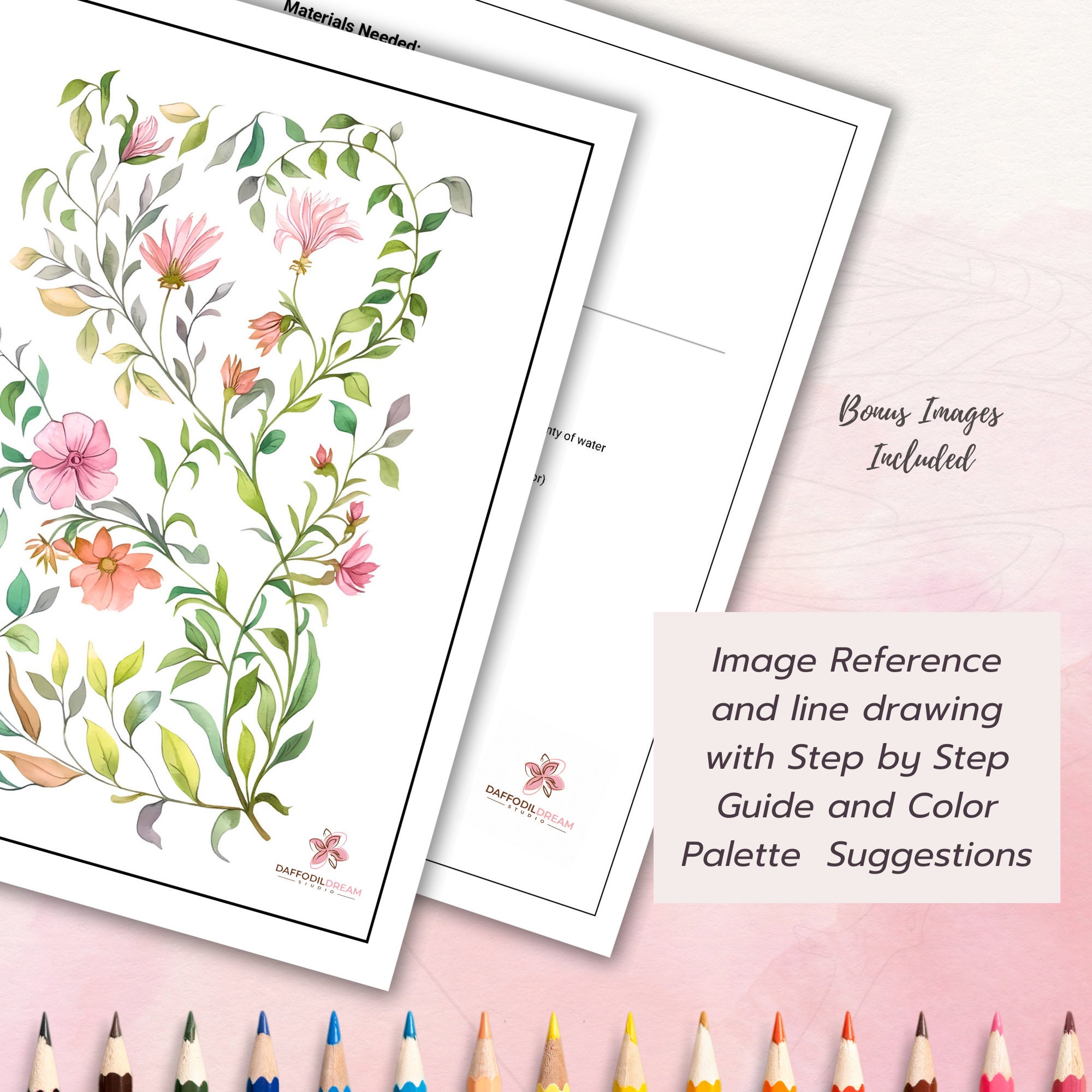 Buy Print & Paint Floral Vine, Pre-drawn Outline Canvas, Paint and Sip ...