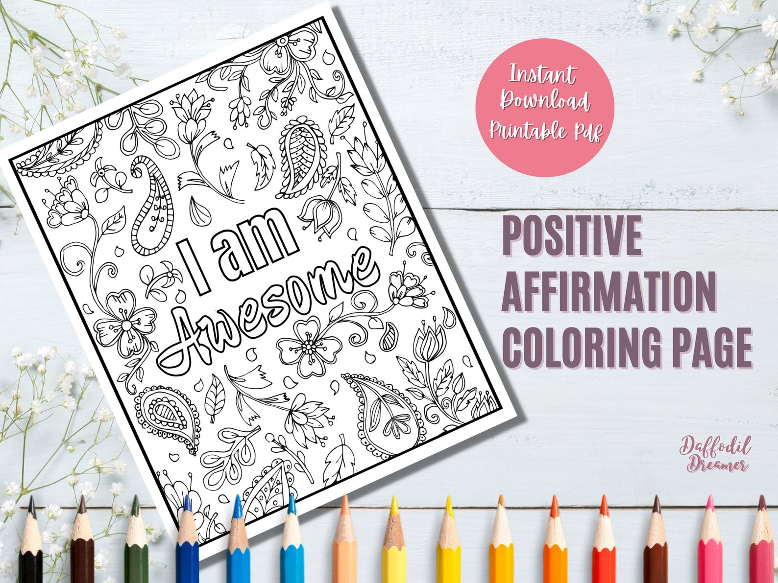 Positive Affirmation Adult Coloring Page, Printable Coloring Page ...