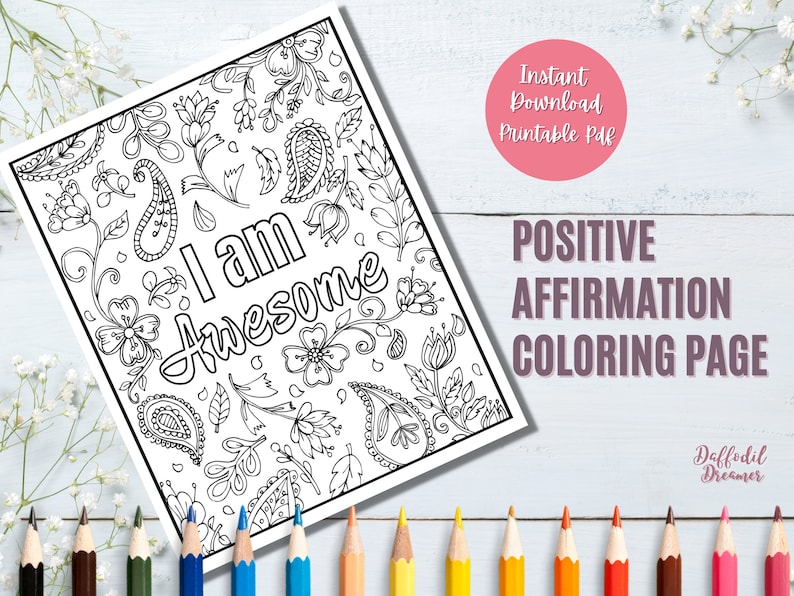 Positive Affirmation Adult Coloring Page, Printable Coloring Page ...