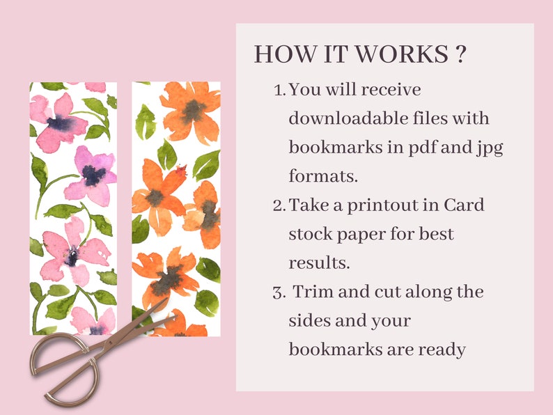 Printable Bookmarks, Watercolor Floral Bookmarks, Digital Download ...