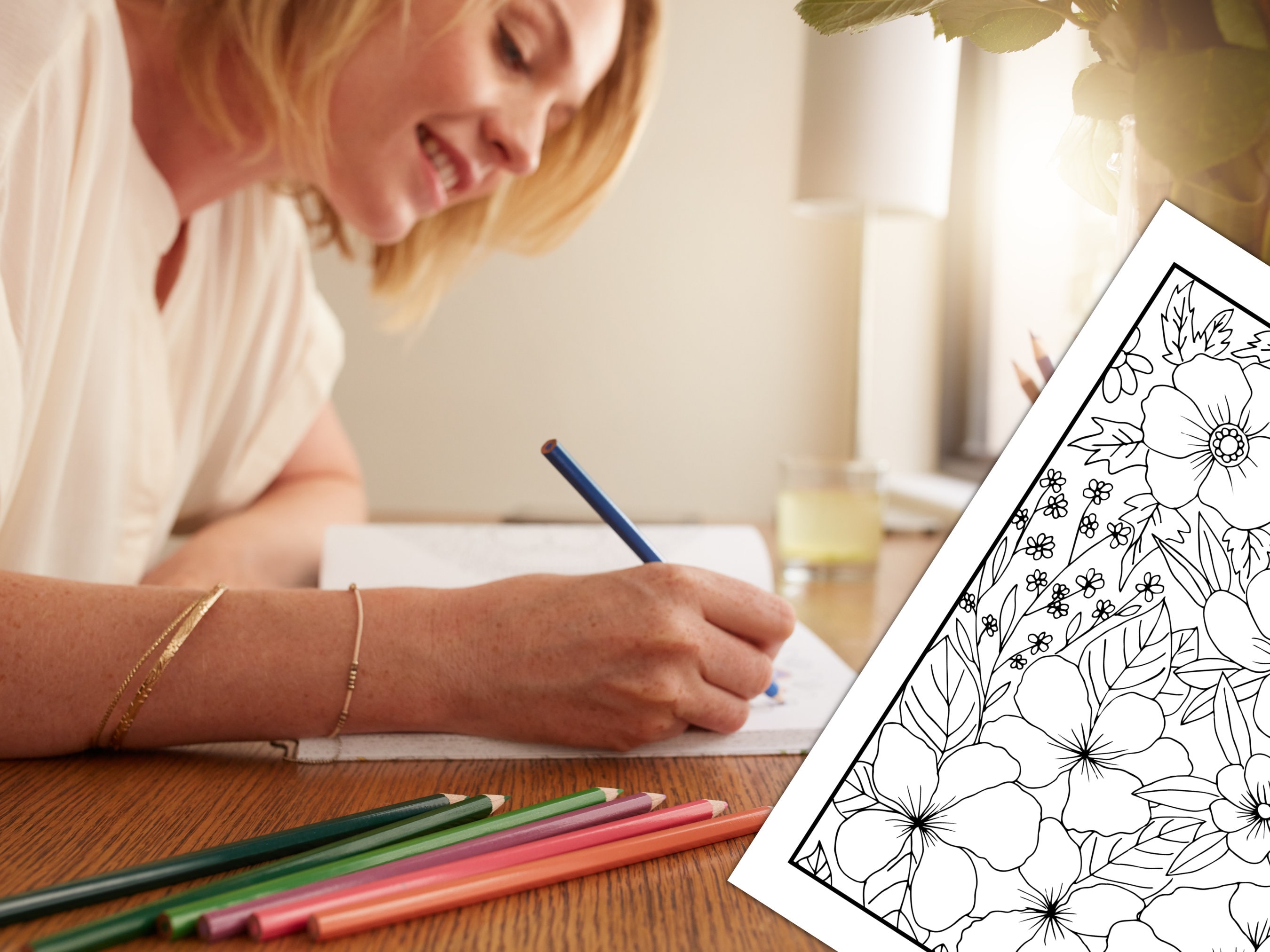 Buy Relaxed Coloring Page for Adults, Beautiful Florals Printable ...
