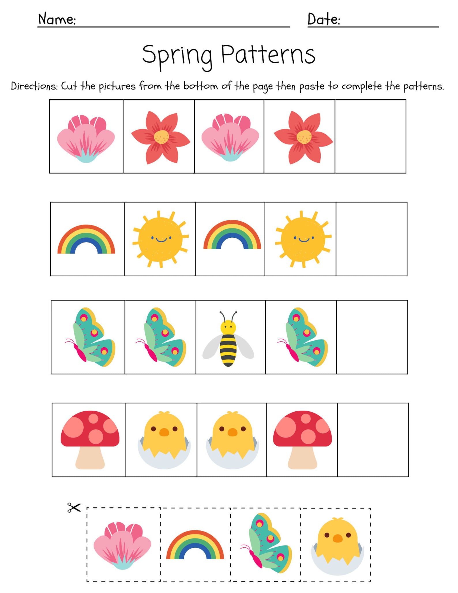 Preschool Spring Pattern Worksheet - Etsy