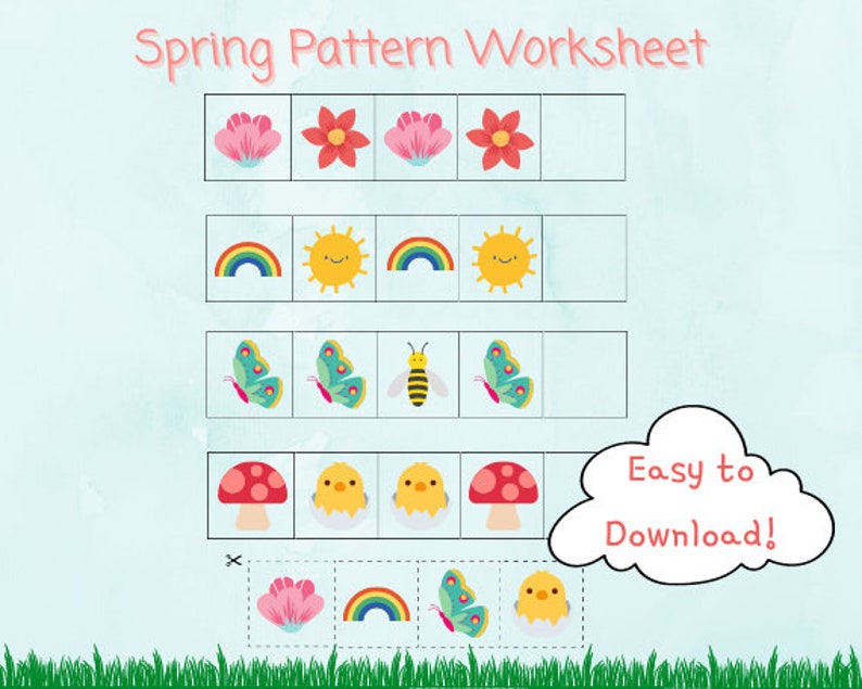 Preschool Spring Pattern Worksheet - Etsy