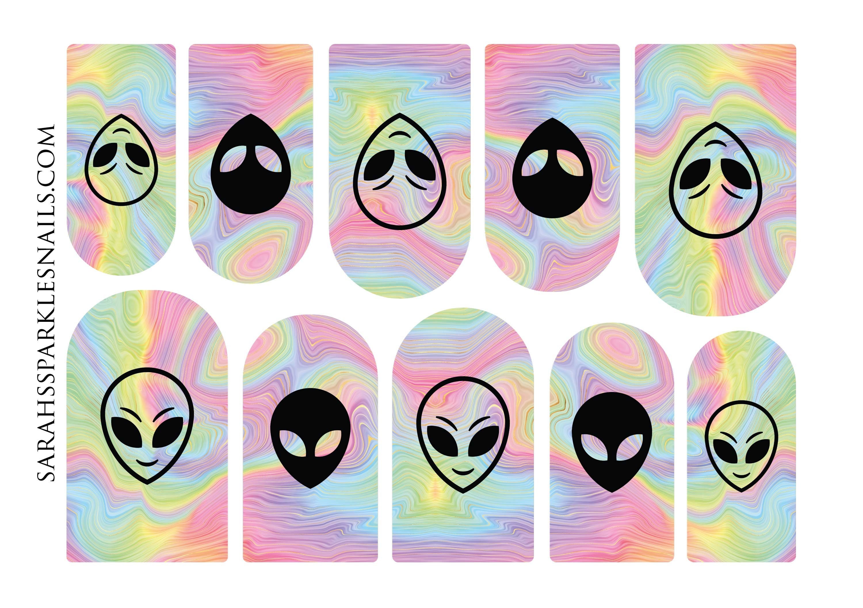 Alien Nail Decals Trippy Nail Decals Psychedelic Nail Decals Rainbow ...