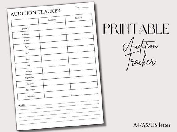 Acting Audition Tracker Audition Tracker Sheet Acting | Etsy