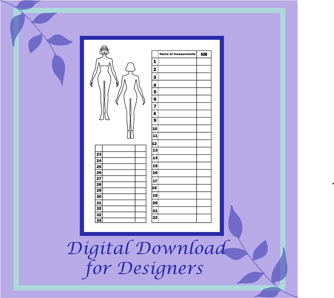 Instant Download, Fashion Design Template, Measurements Template, PDF ...