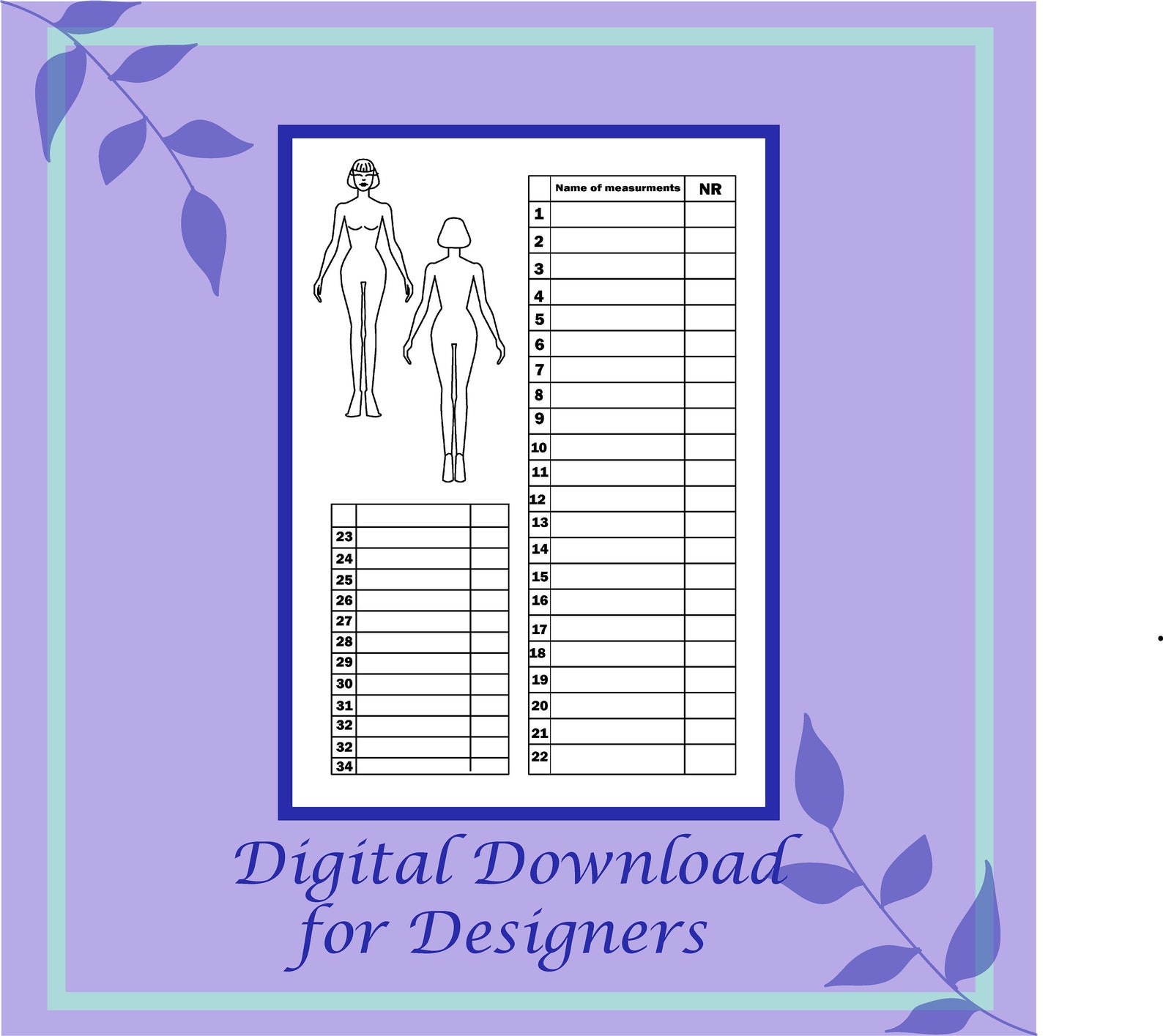 Instant Download, Fashion Design Template, Measurements Template, PDF ...