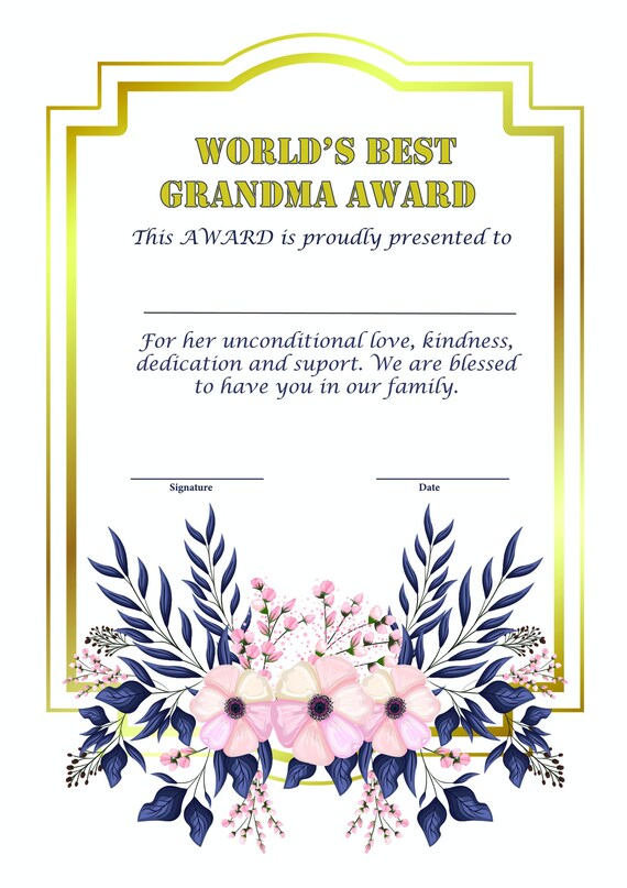 World's Best Grandma Certificate Award Certificate | Etsy