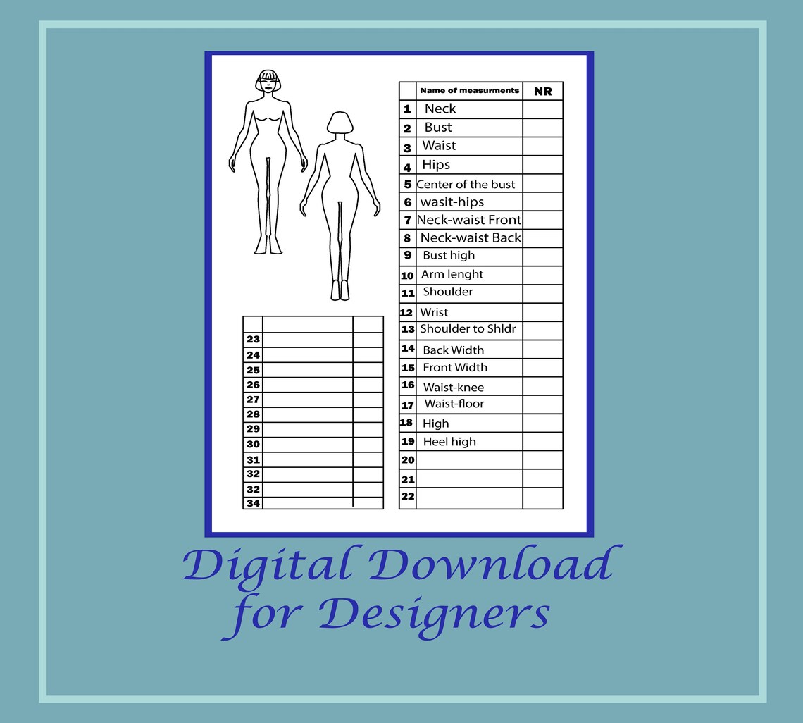 Instant Download, Fashion Design Template, Measurements Template, PDF ...